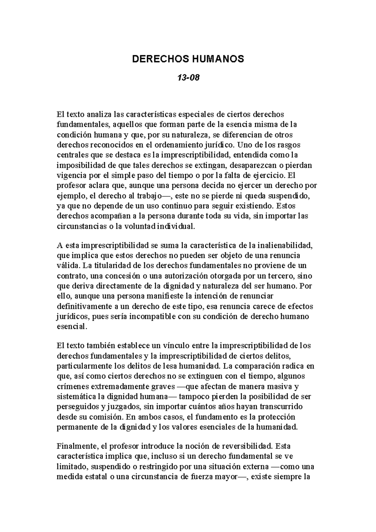 DERECHOS HUMANOS: Imprescriptibilidad, Inalienabilidad y Reversibilidad ...