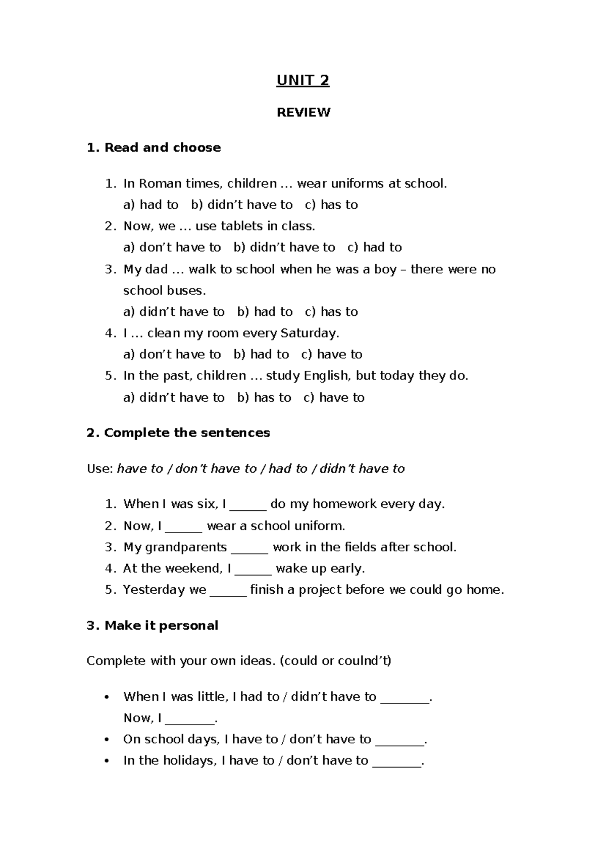 UNIT 2.4 REVIEW: Grammar Practice & Exercises - Studocu