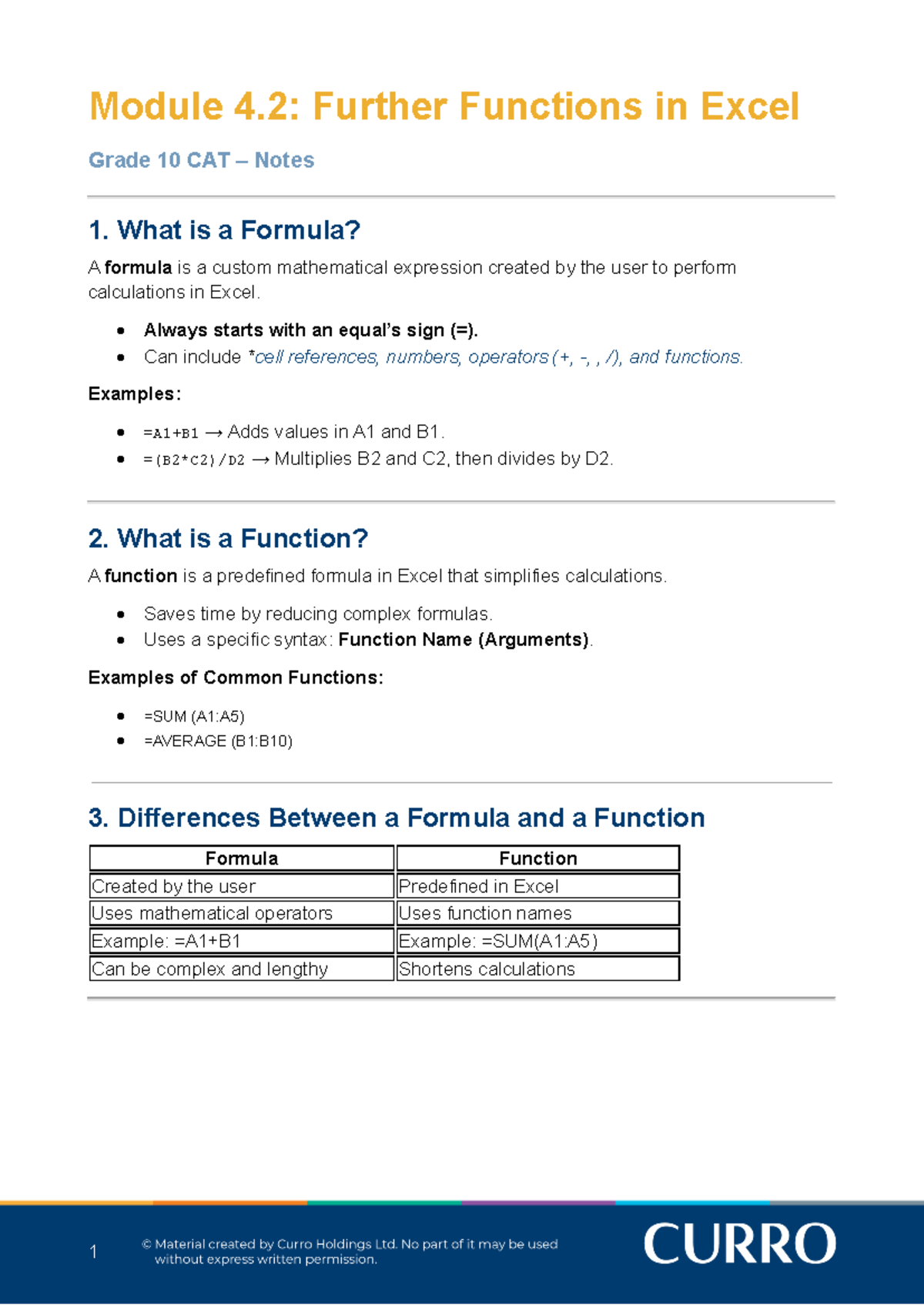 Module 4.2: Advanced Excel Functions & Formulas - GR10 Notes - Studocu