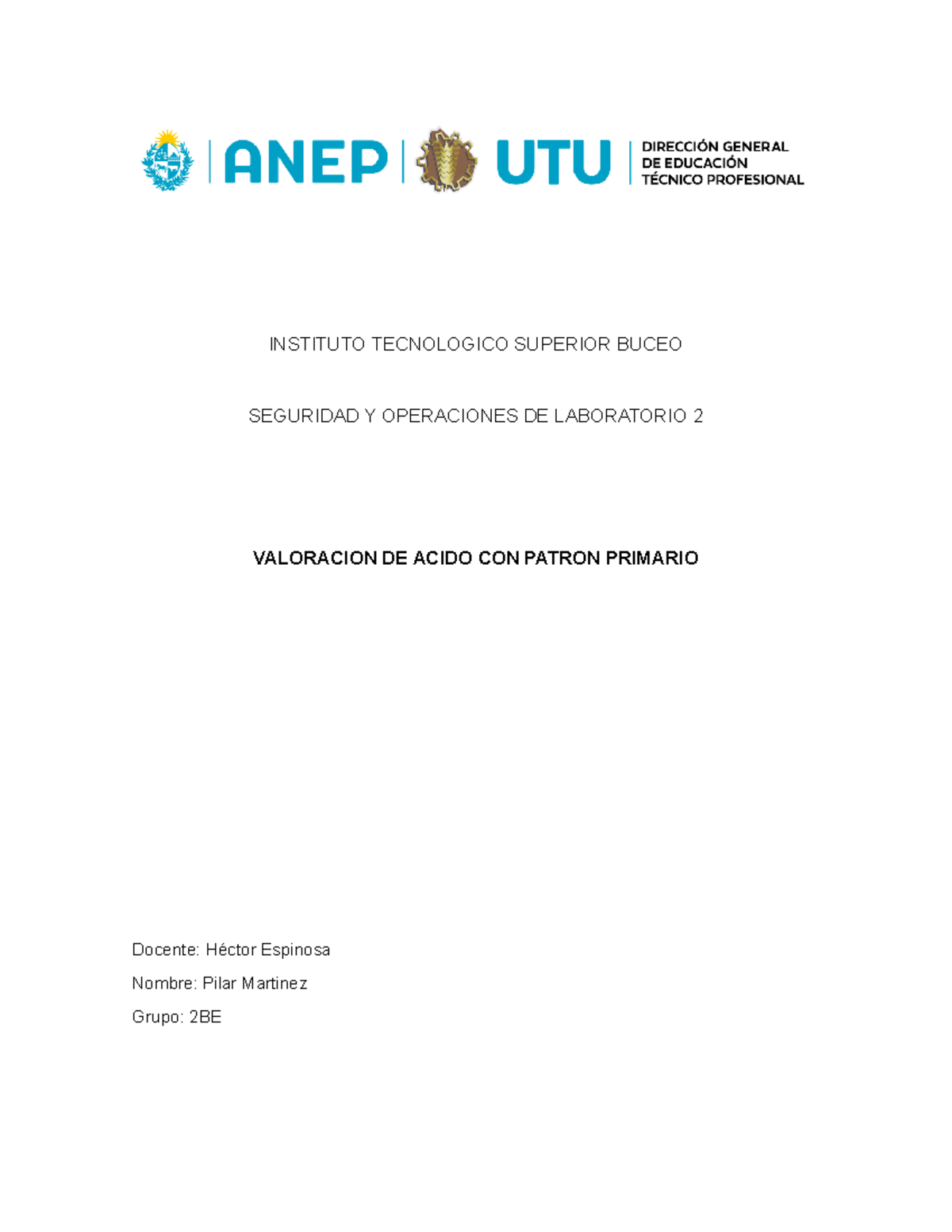 Valoracion patron secundario - INSTITUTO TECNOLOGICO SUPERIOR BUCEO ...