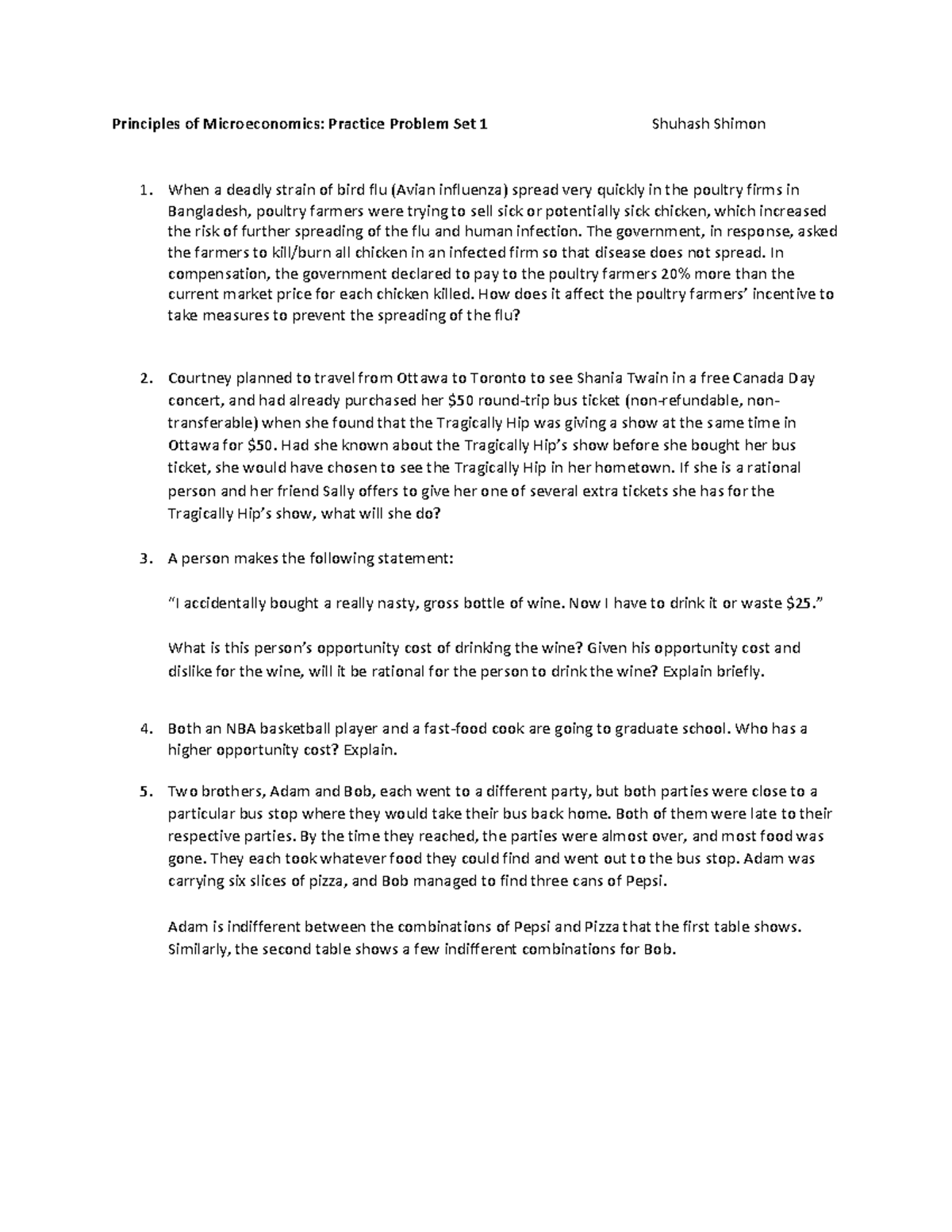 Principles of Microeconomics: Practice Problem Set 1 Analysis - Studocu