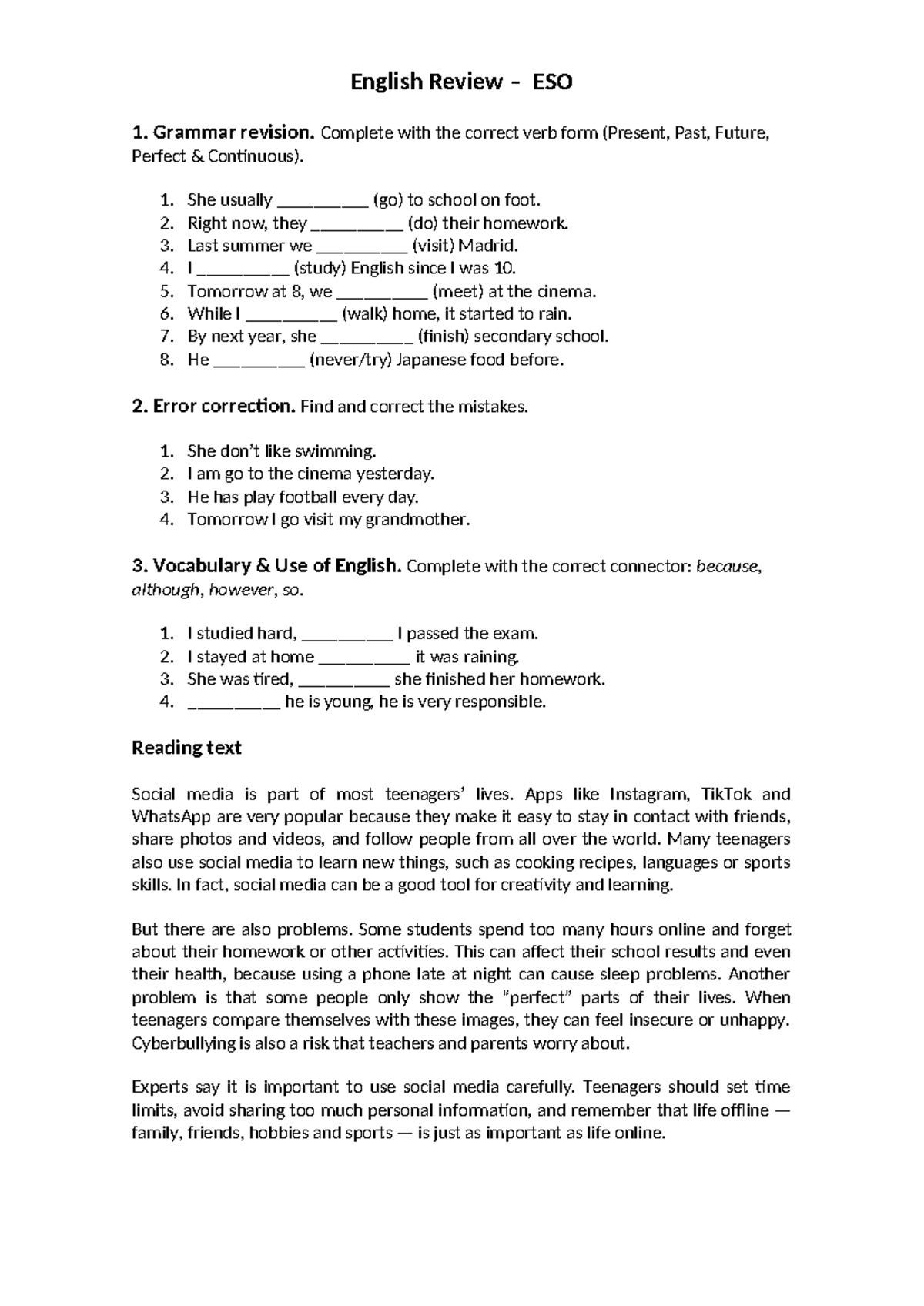 English Review ESO 1: Grammar & Vocabulary Revision Guide - Studocu