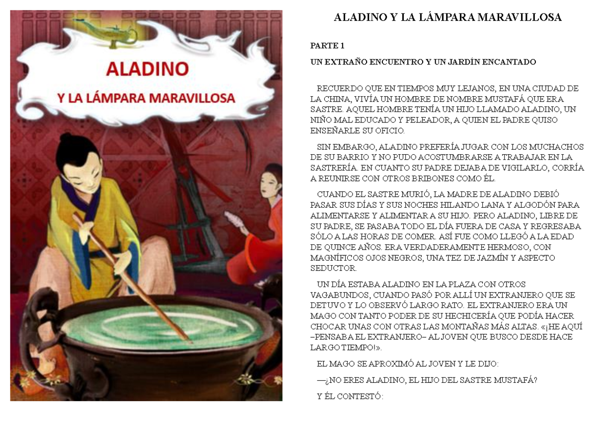ALADINO Y LA LÁMPARA MARAVILLOSA: RESUMEN Y ANÁLISIS PARTE 1-5 - Studocu