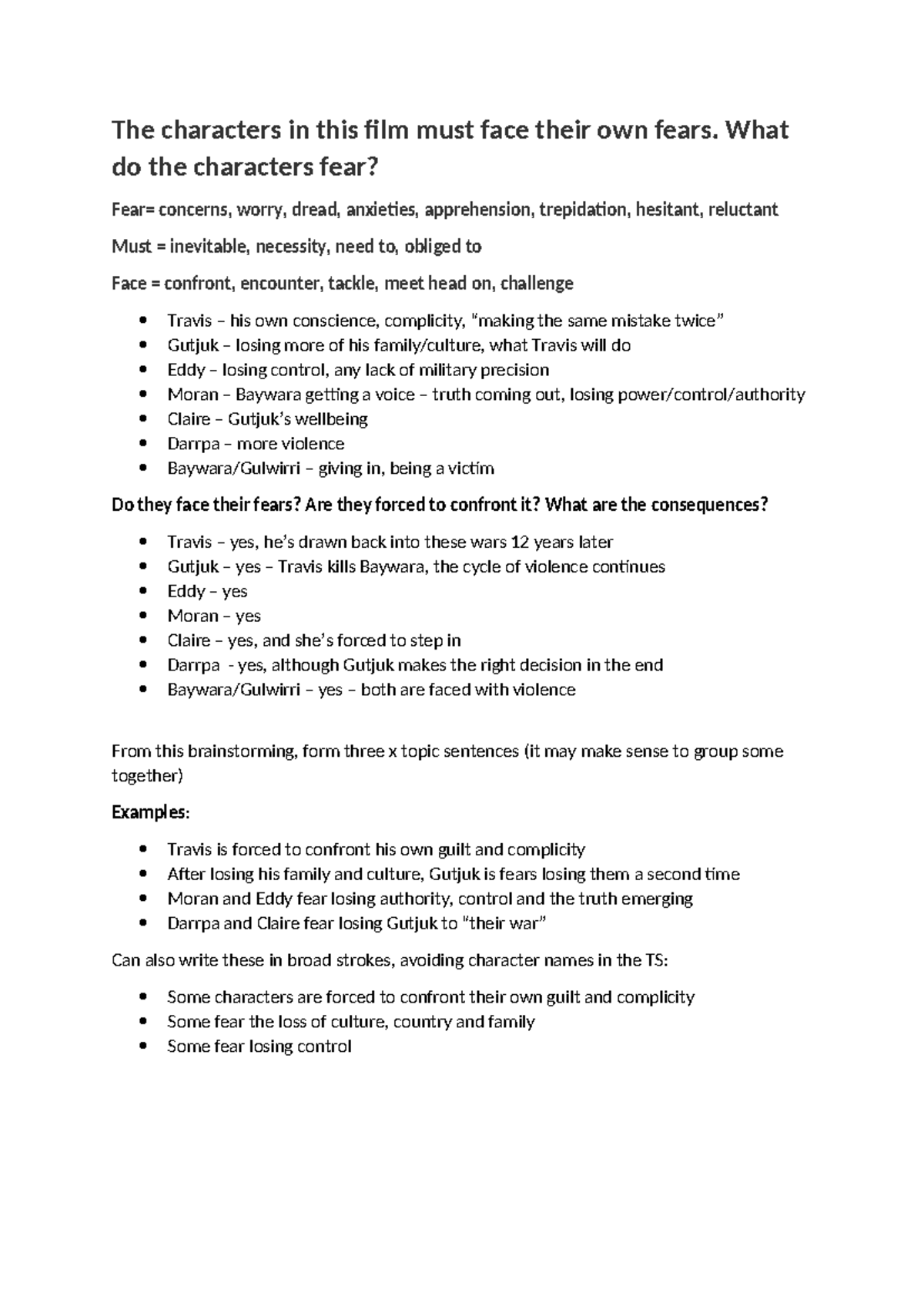 Fear Essay Topic Planning- high ground - The characters in this film ...