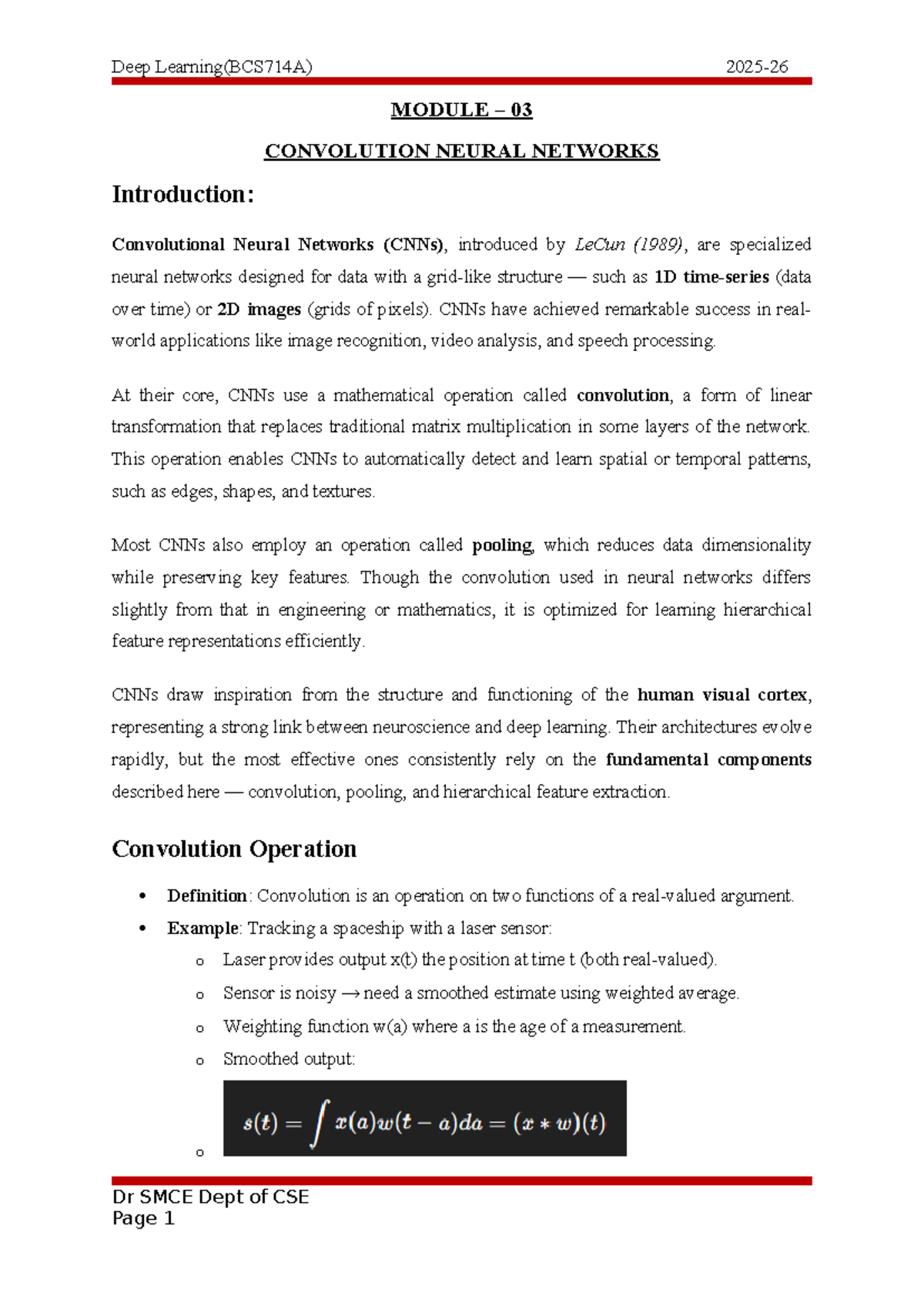 Deep Learning (BCS714A) Module 03: Convolutional Neural Networks Notes ...