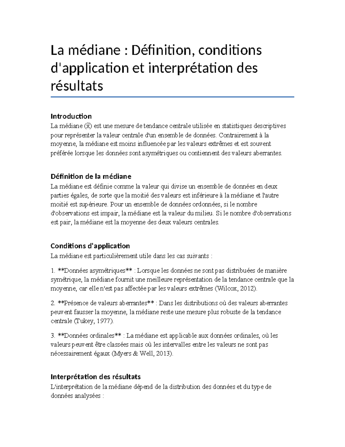 05 Médiane Doc Final - Notes de Cours sur la Tendance Centrale - Studocu
