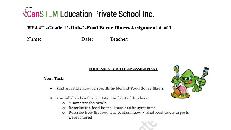 HFA4U Food Borne Illness Analysis - CanSTEM Education - Studocu
