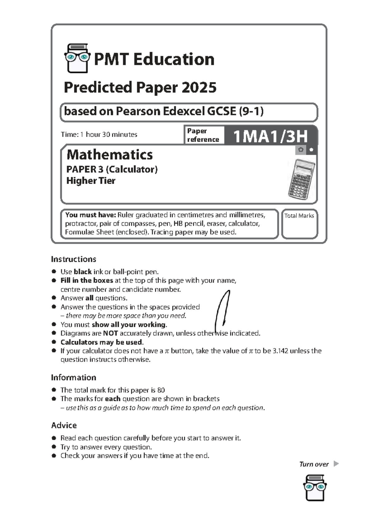 Paper 3 (H) QP - PMT Predicted Paper 2025 - Edexcel Maths GCSE - Studocu