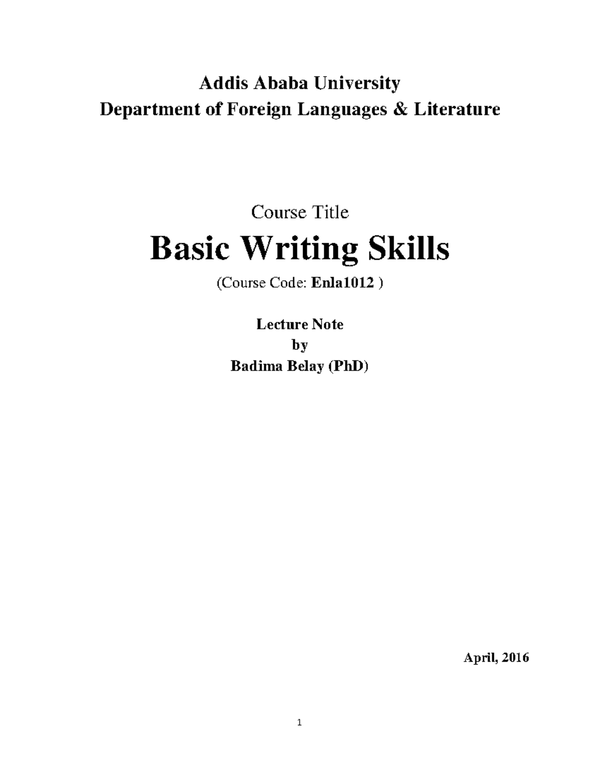 Basic Writing Skills Lecture Notes (Enla1012) - Effective Sentences and ...
