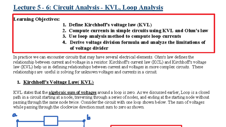 Lecture 5-6: Circuit Analysis and KVL Loop Method - Studocu
