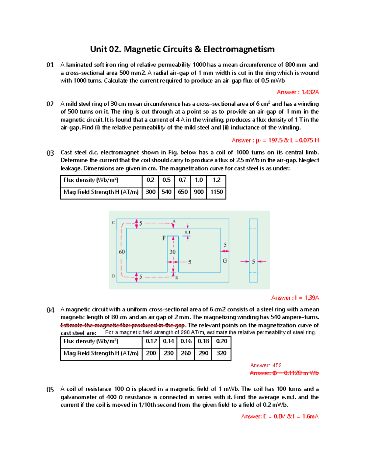 Magnetic Circuits Practice Problems - Unit 02. Magnetic Circuits ...