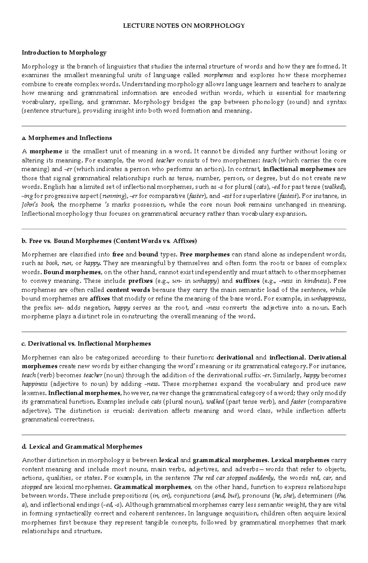 LECTURE NOTES ON MORPHOLOGY (LING 101) - Studocu