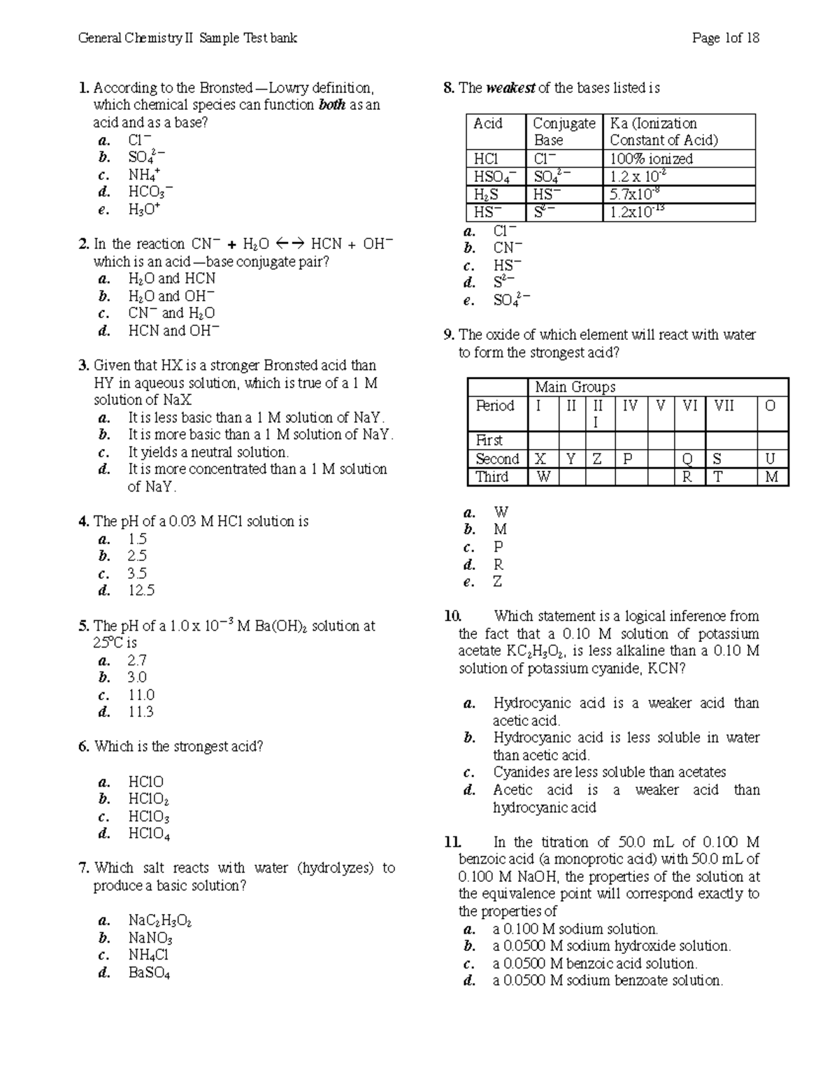General Chemistry II Sample Test Bank 1 - ACS Practice Exam - Studocu