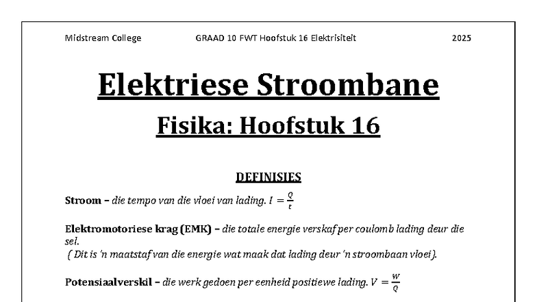 Midstream College GRAAD 10 FWT Hoofstuk 16 - Elektriese Stroombane 2025 ...