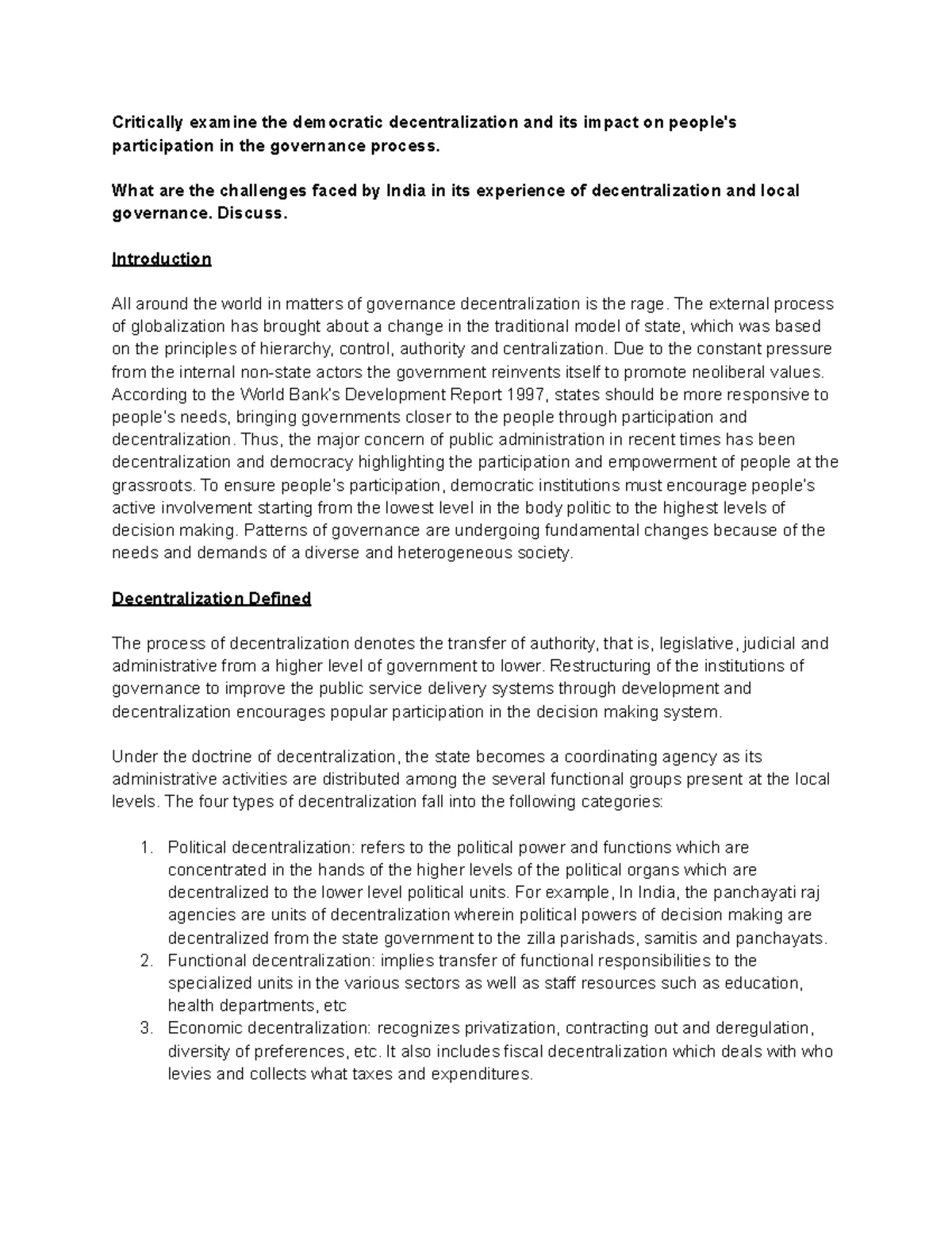 Unit 3 GE - governance issues and challenges - Critically examine the ...