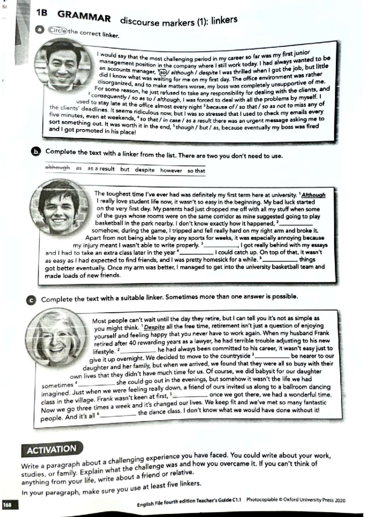 SI 1B GRAMMAR: Discourse Markers & Linkers Practice - Studocu