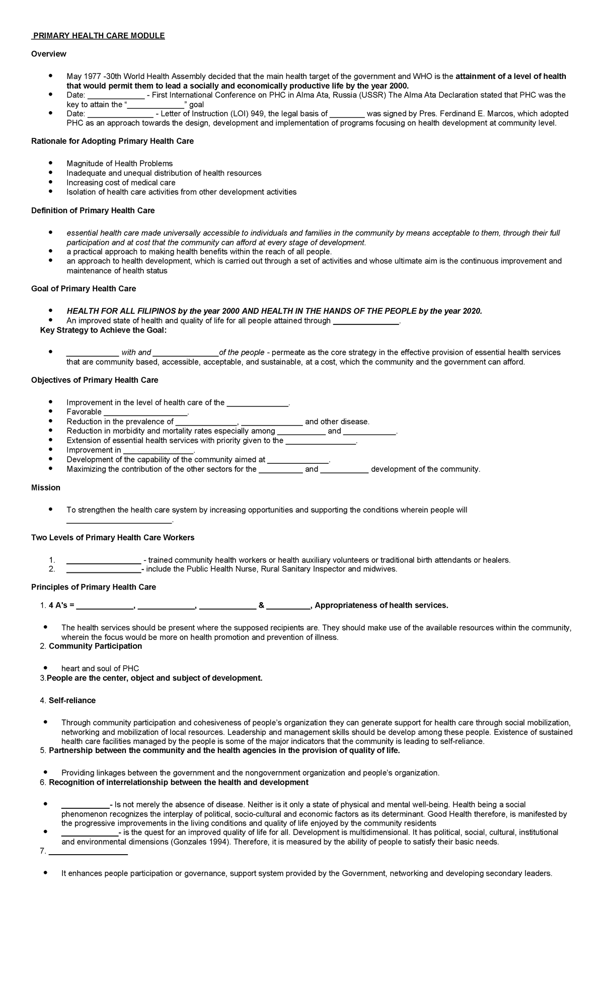 PHC-Module-1: Overview of Primary Health Care Strategies and Goals ...