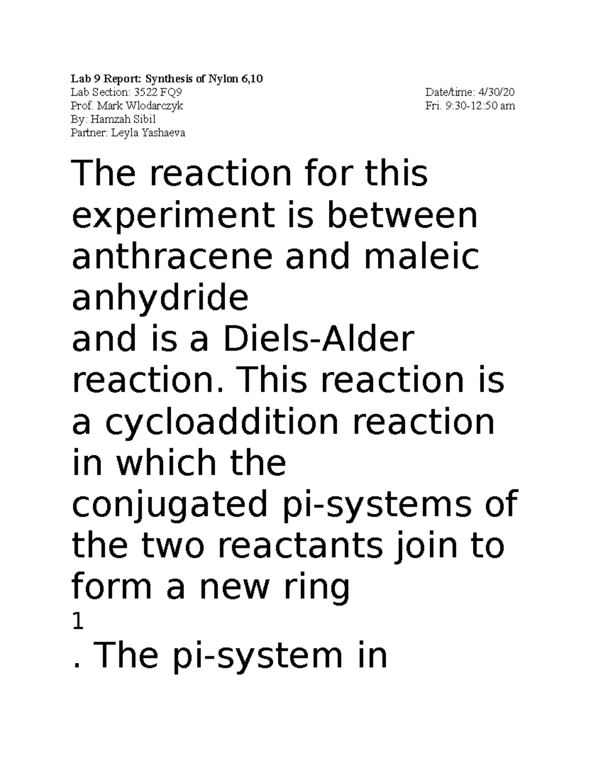 Lab 9 Report: Synthesis of Nylon 6,10 (Lab Section 3522 FQ9) - Studocu
