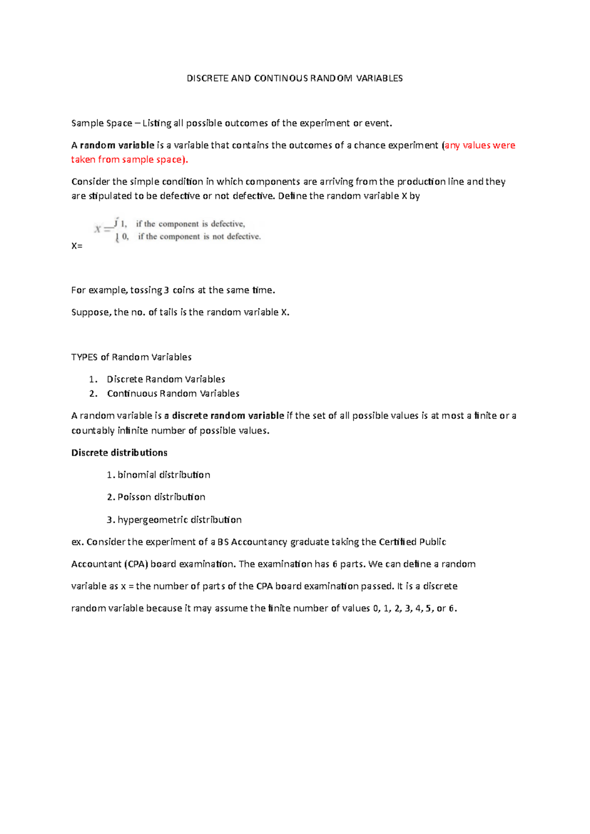 Discrete - im hot - DISCRETE AND CONTINOUS RANDOM VARIABLES Sample ...