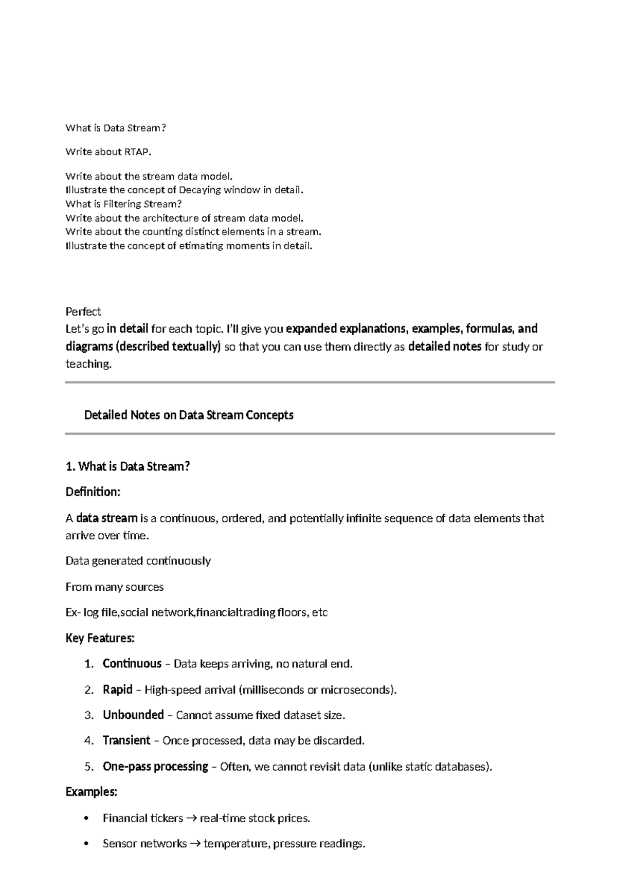 Data Stream Concepts: Detailed Notes for Unit-3 Data Analytics - Studocu