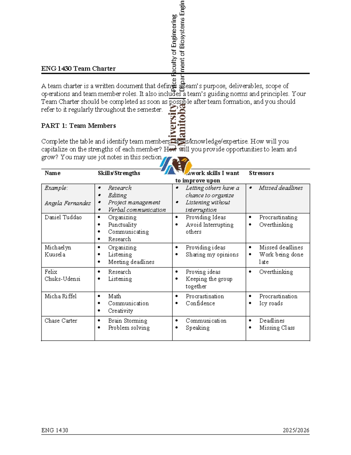 ENG 1430 Team Charter: Guidelines for Effective Teamwork - Studocu
