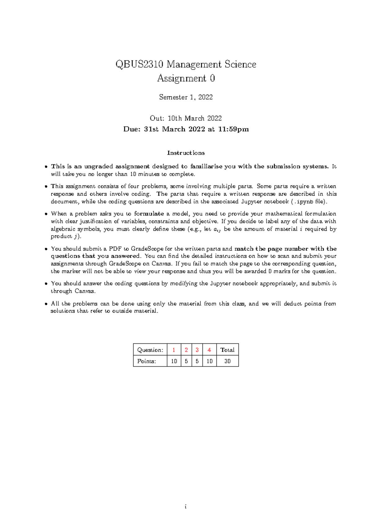 QBUS2310-2022S1-Assignment 0 practice assignment - QBUS2310 - USyd ...