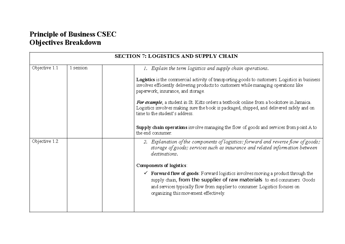 POB CSEC - Section 7: Logistics & Supply Chain Operations Overview ...