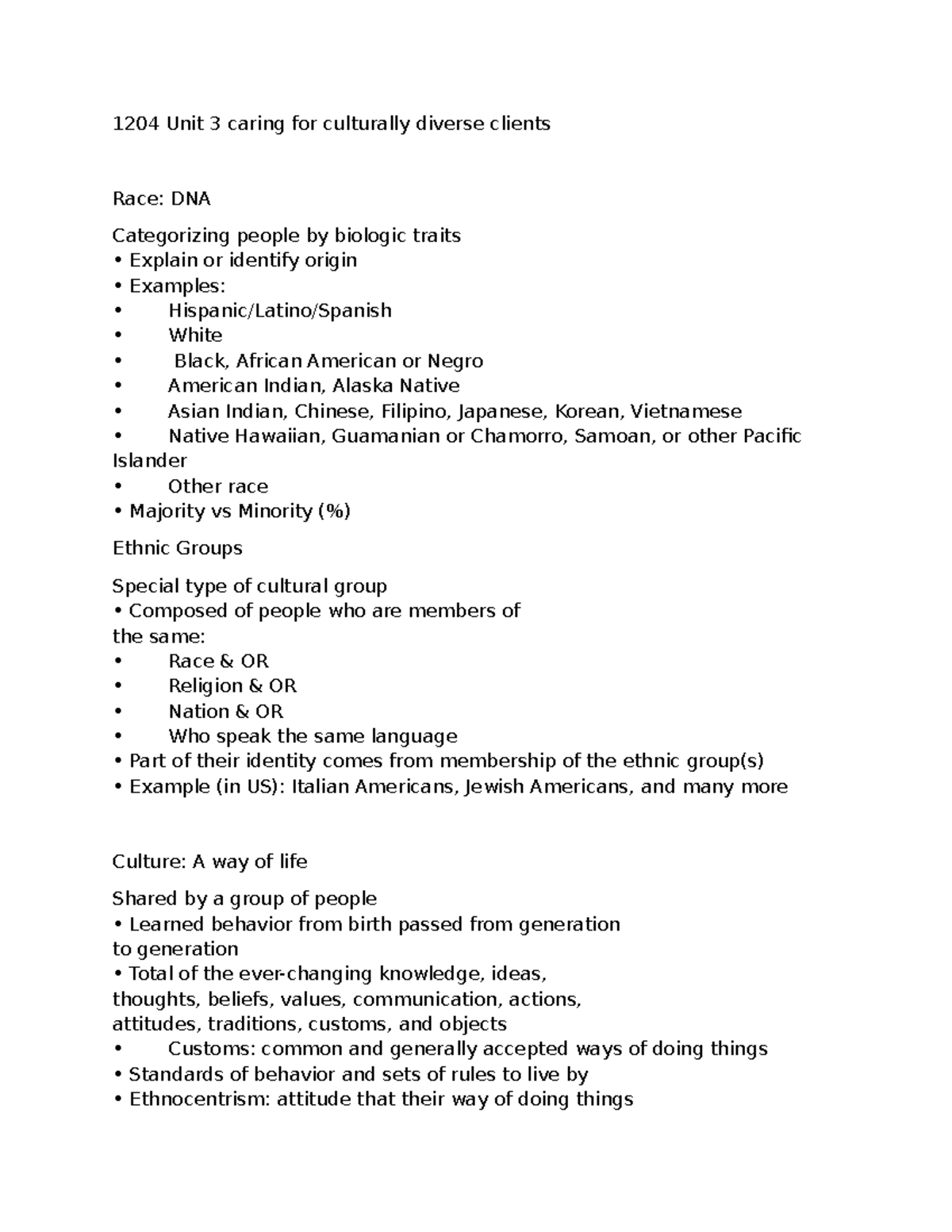 1204 Final Exam Study Guide: Caring for Culturally Diverse Clients ...