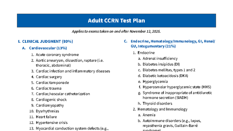 CCRN Adult Test Plan: Comprehensive Review for Exam Prep - Studocu