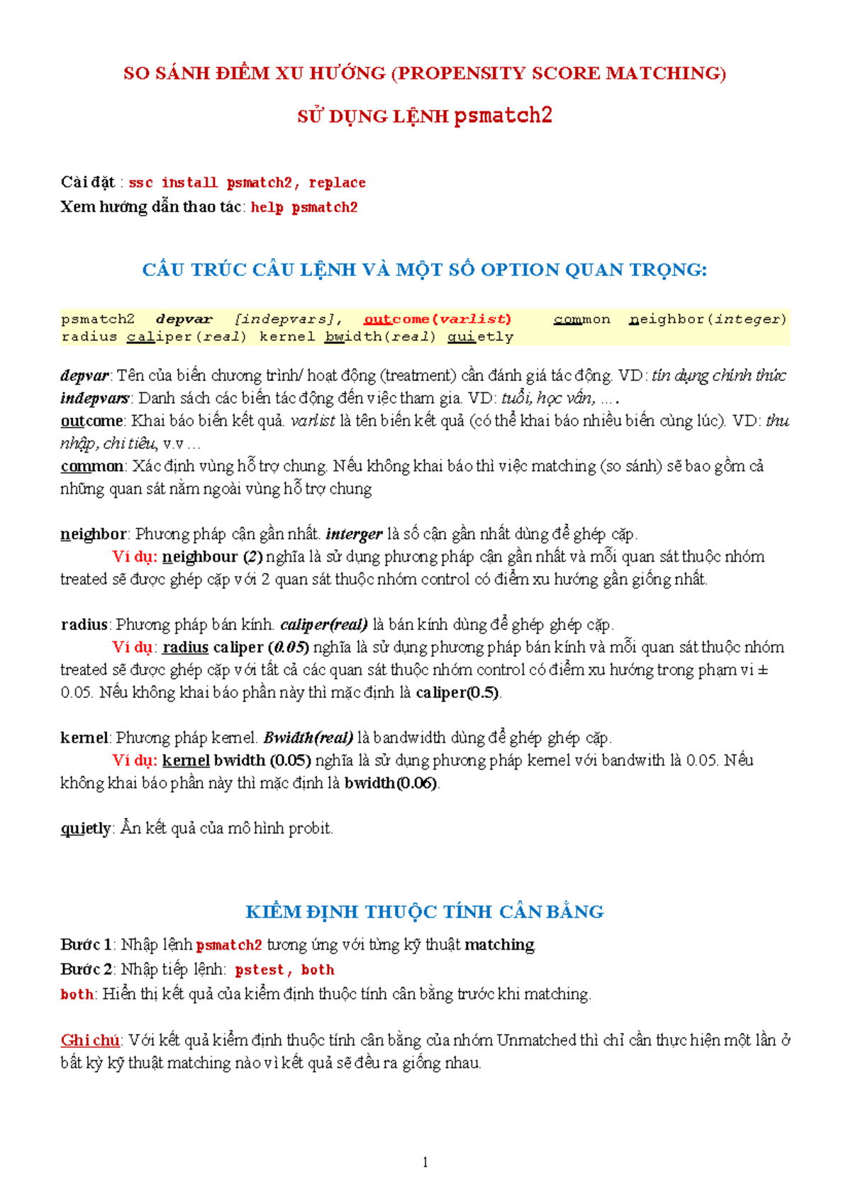 HƯỚNG DẪN SỬ DỤNG psmatch2 TRONG PHÂN TÍCH PSM (SO XU) - Studocu