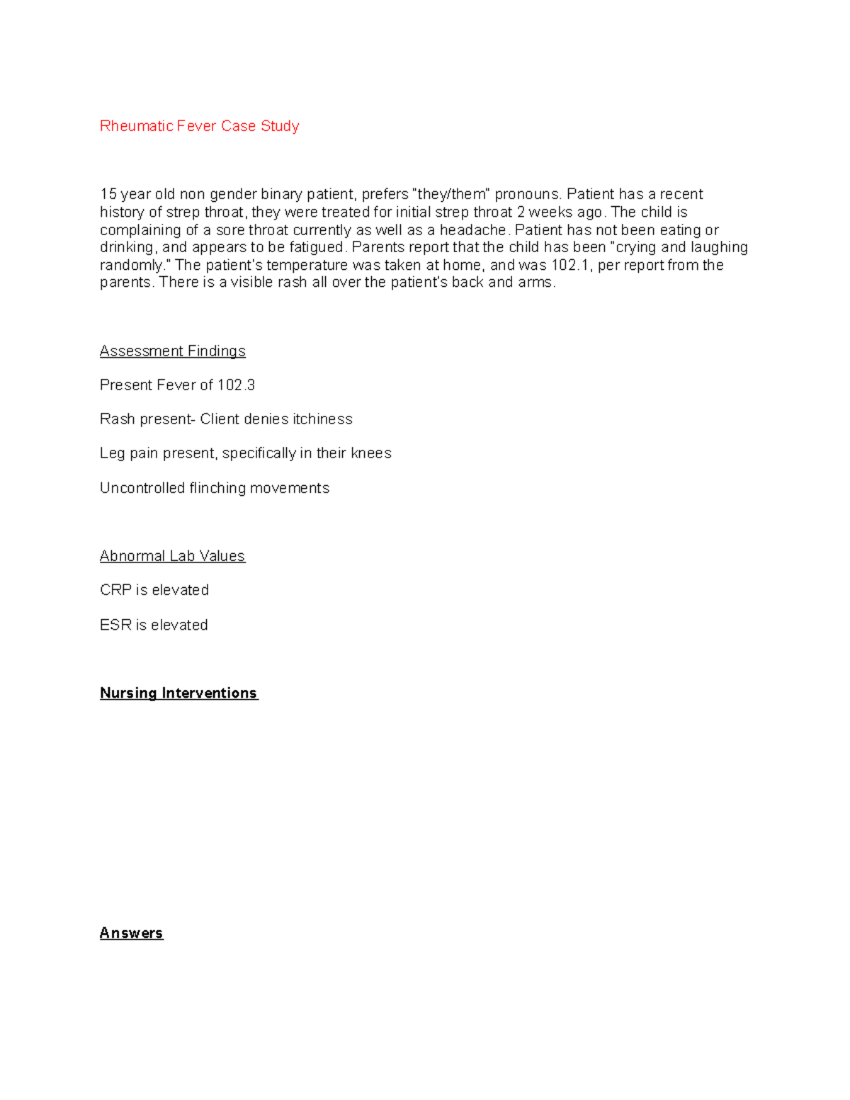 Rheumatic Fever Case Study: Clinical Insights & Nursing Interventions ...