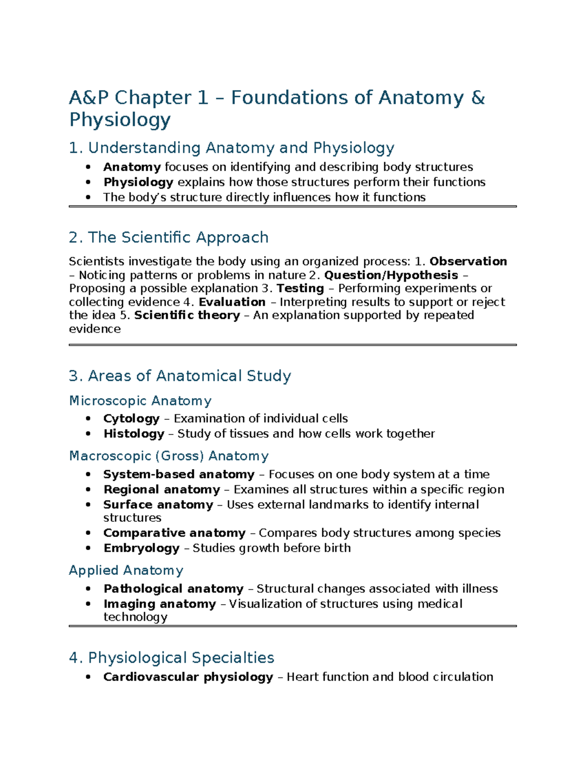 Chapter 1 Study Guide: Foundations of Anatomy & Physiology 1 - Studocu