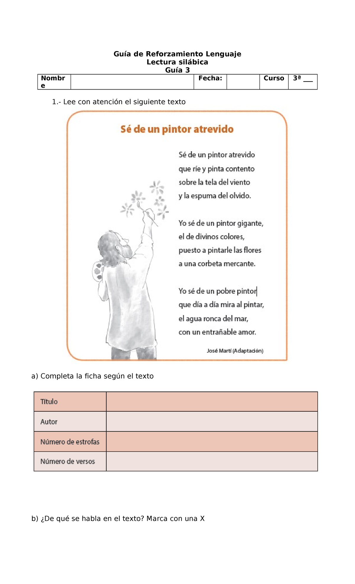 Guía 3 - guía de comprensión lectora - lenguaje - Guía de Reforzamiento ...