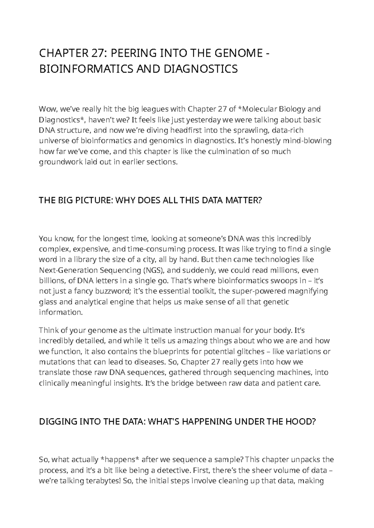 Molecular Biology CH27: Insights into Bioinformatics & Diagnostics - Studocu