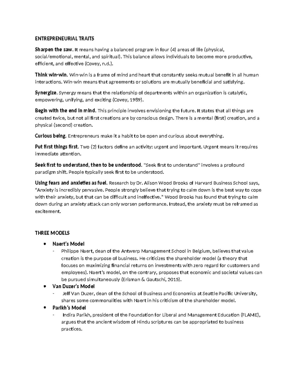 ENT 201 Midterm Review: Key Concepts in Entrepreneurial Traits - Studocu
