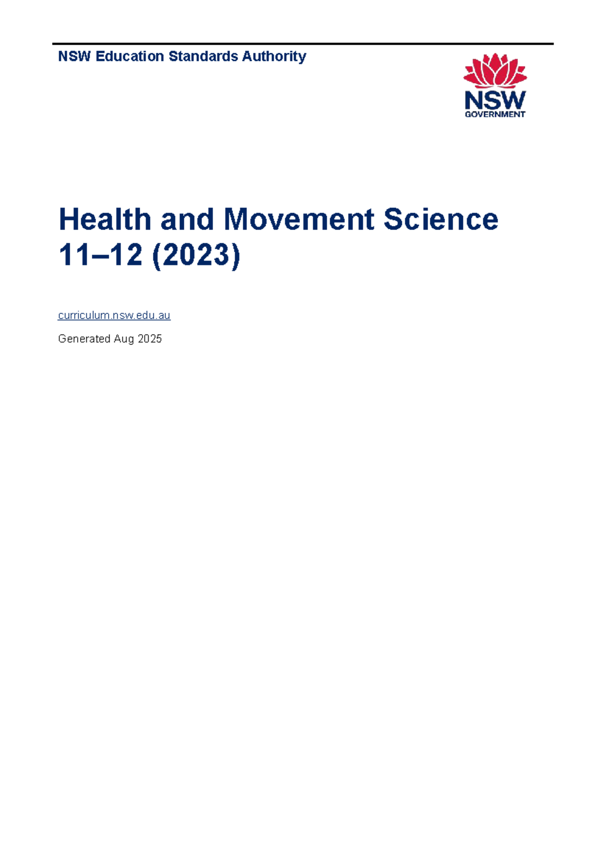 NESA Health and Movement Science Syllabus 11 & 12 (2023) Overview - Studocu