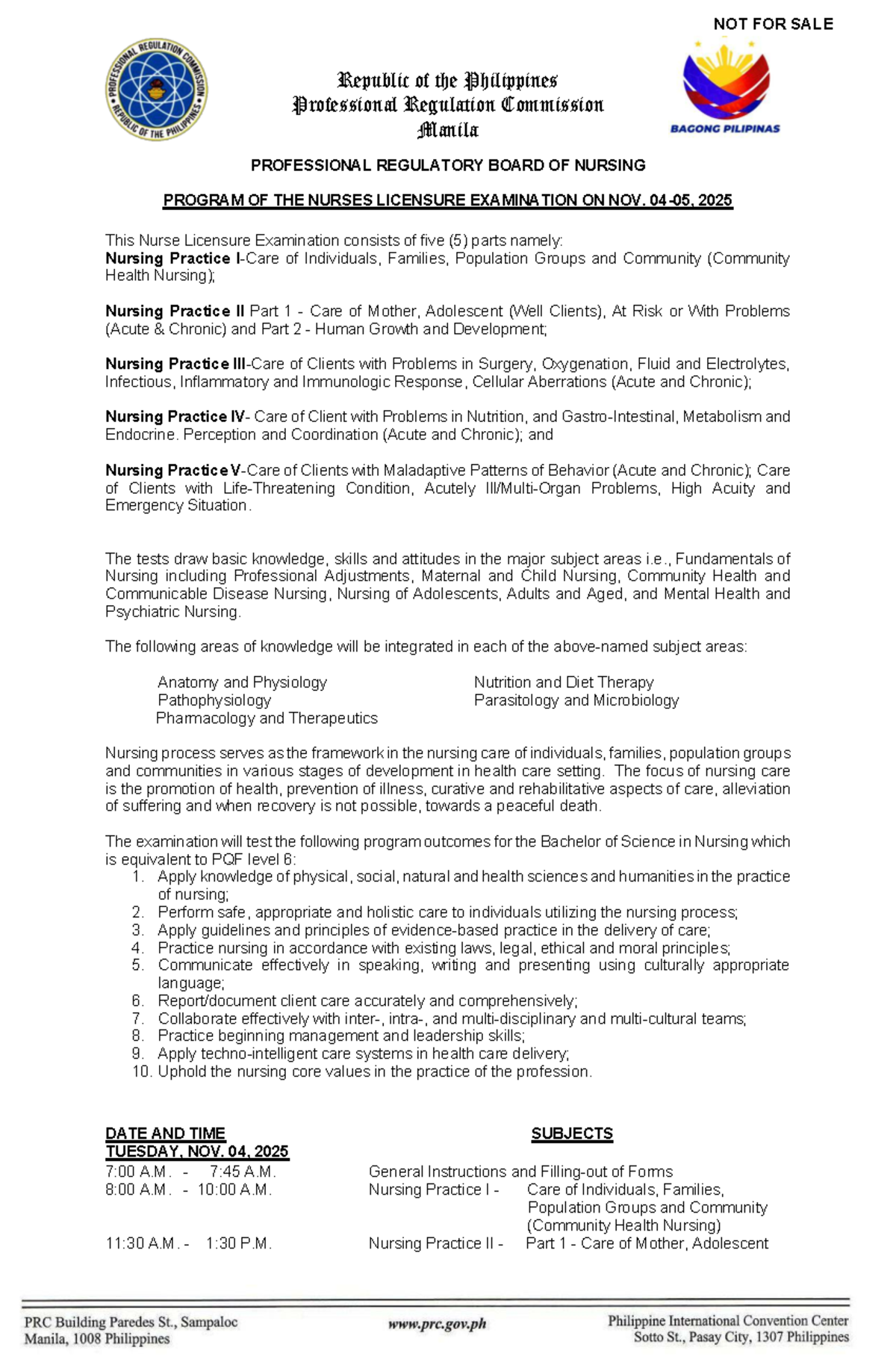 NLE Nursing Licensure Exam Program - November 2025 - Studocu