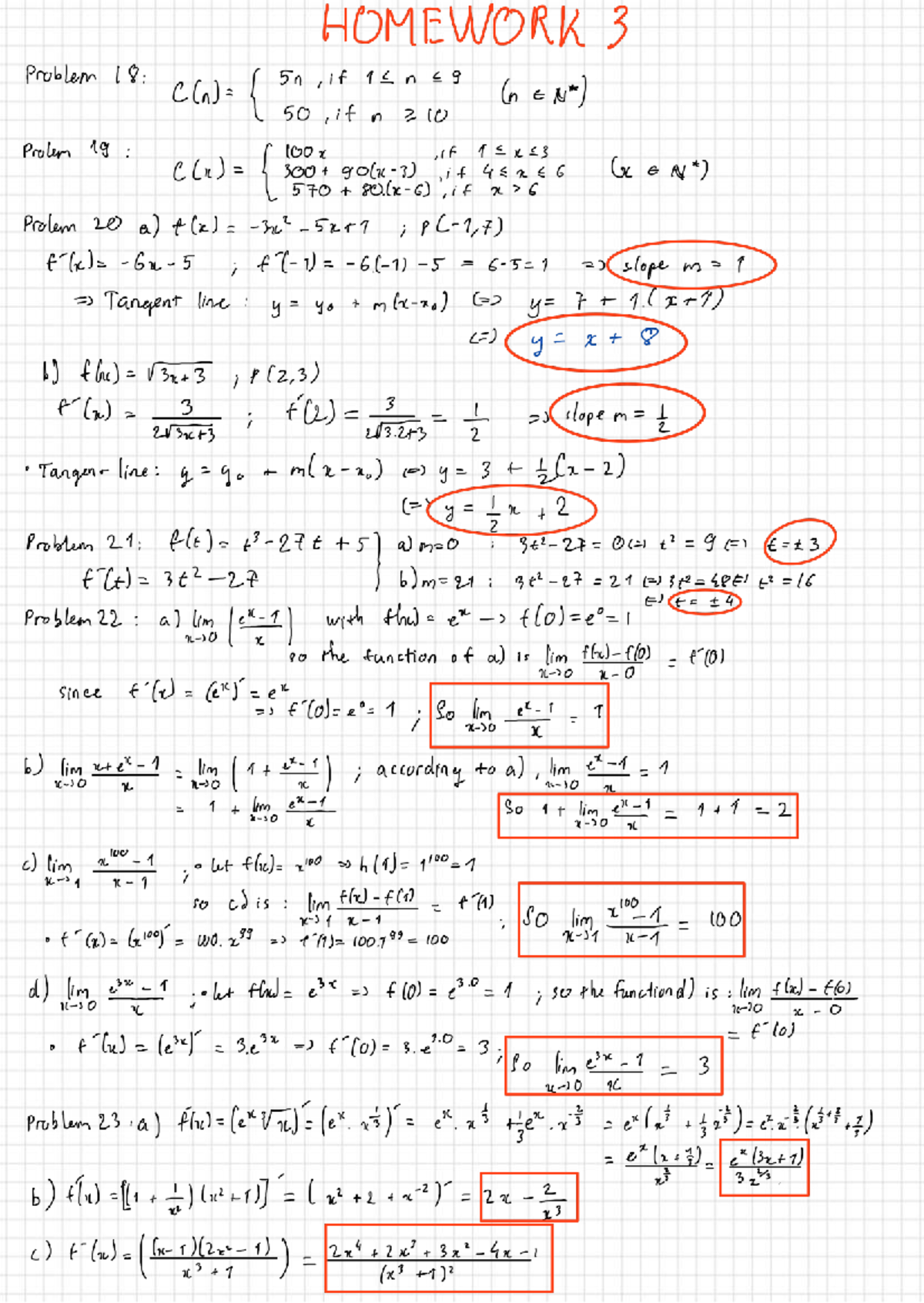 Homework 3 - Problem Set on Limits and Tangent Lines - Studocu