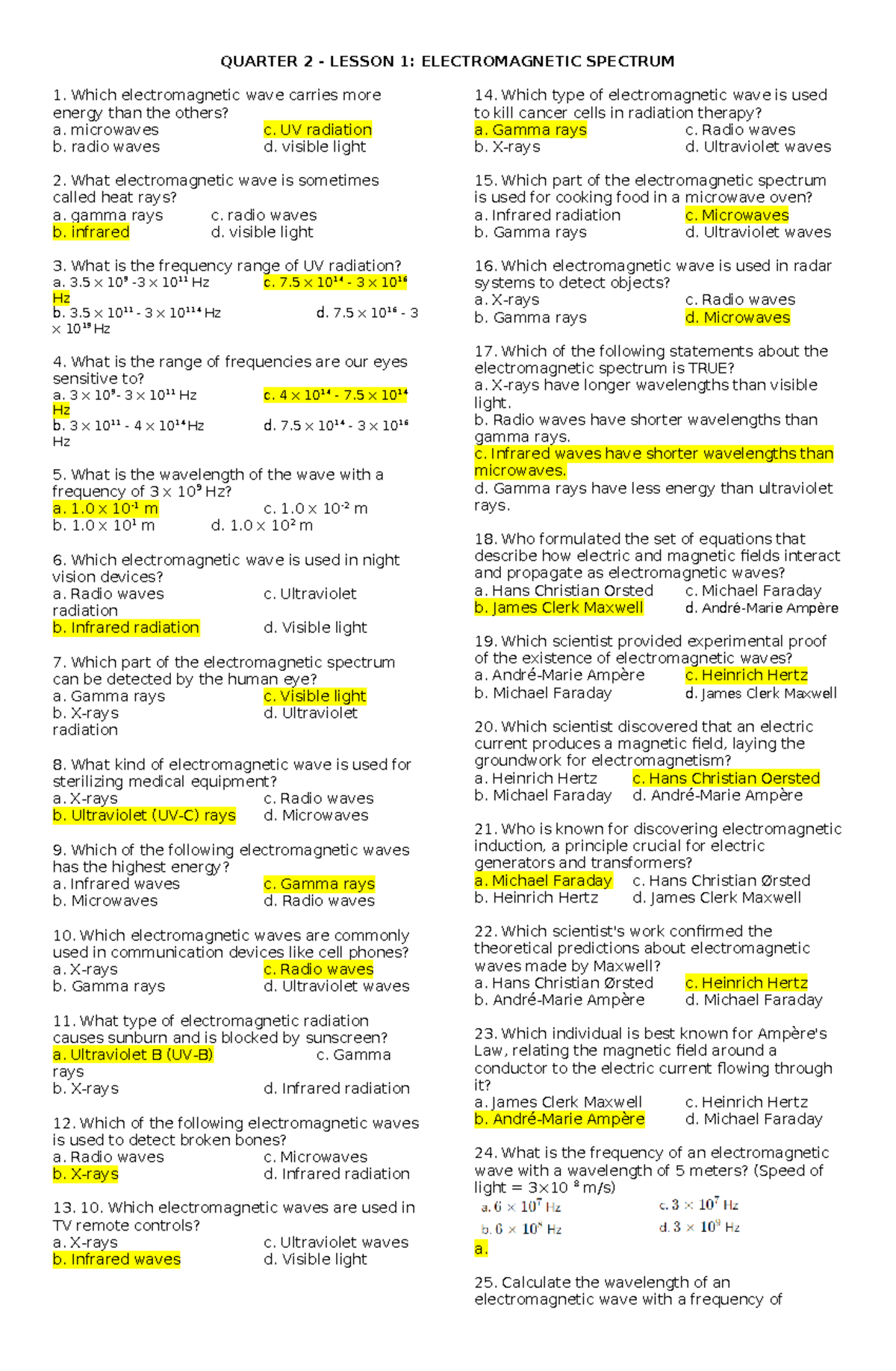 Quarter 2 Quiz Bee: Electromagnetic Spectrum & Light Concepts - Studocu