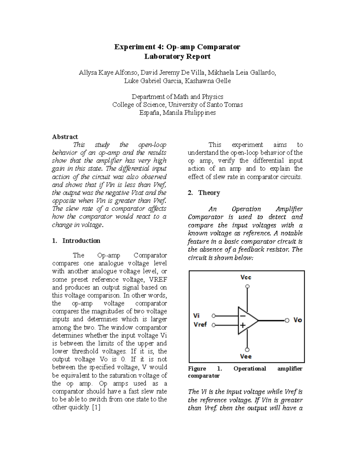 Op-amp Comparator Lab Report - Experiment 4 Overview and Analysis - Studocu
