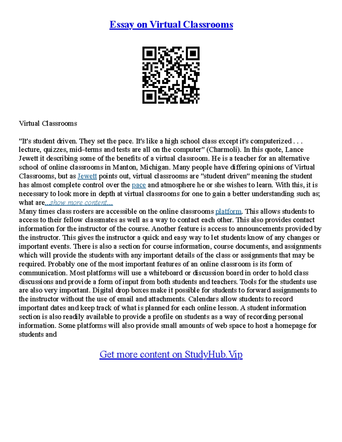 Descriptive Essay on Virtual Classrooms: Insights and Reflections - Studocu