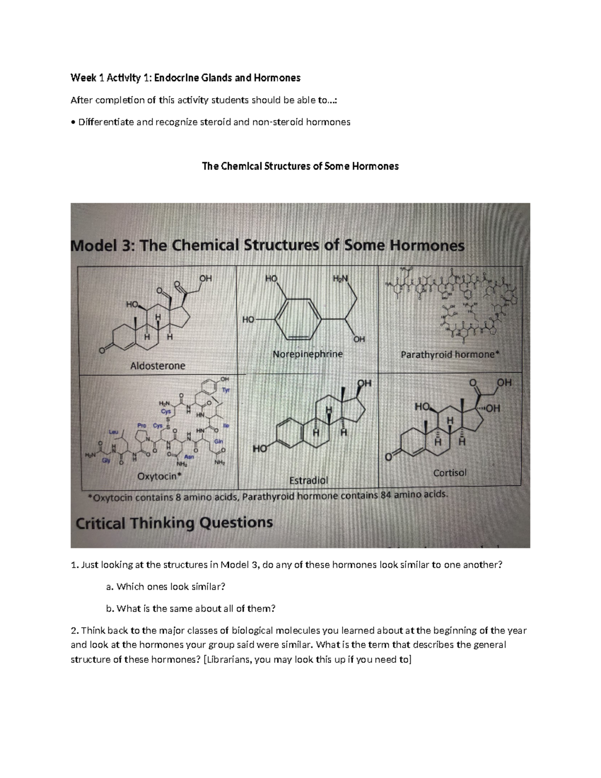 Week 1: Endocrine Glands & Hormones Activity Overview - Studocu