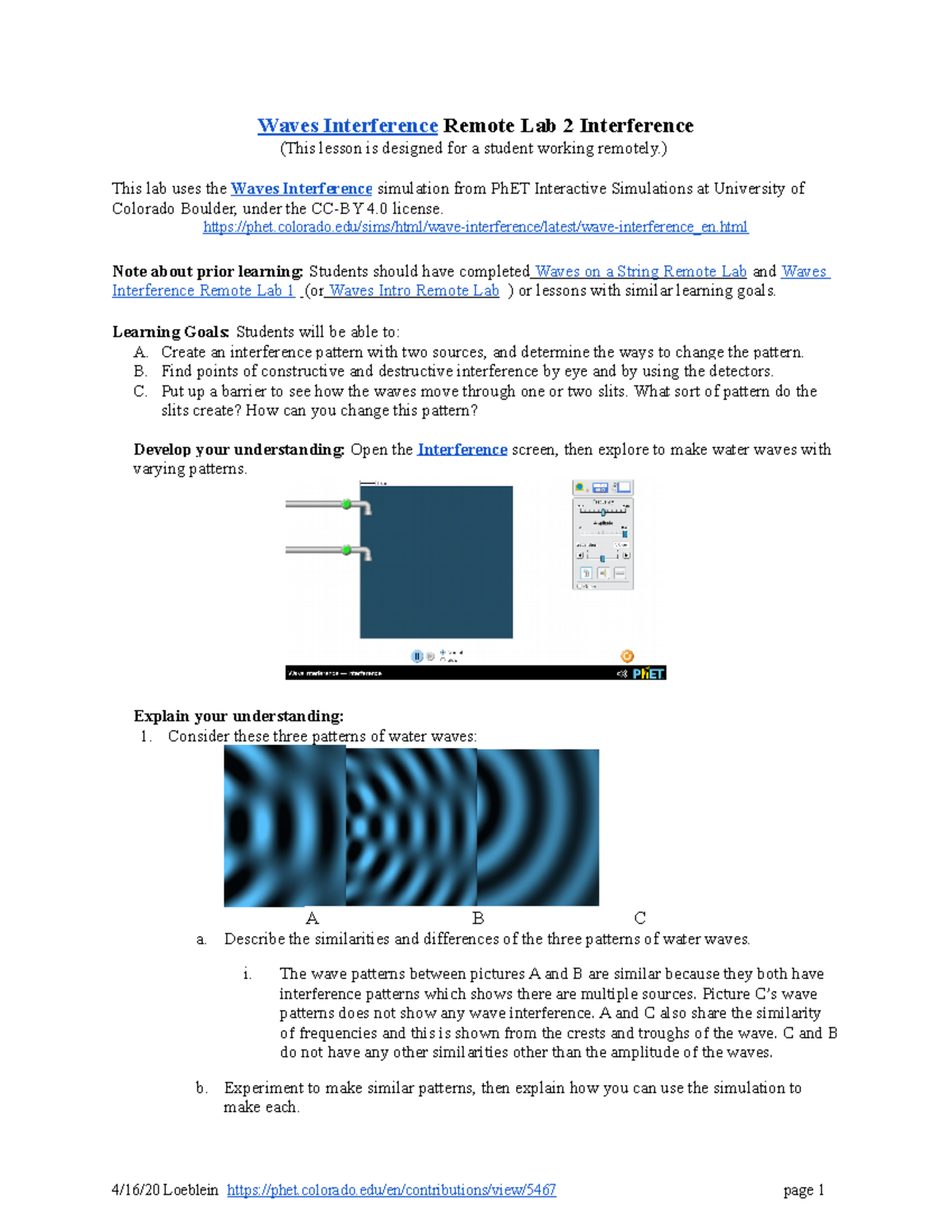 Waves Interference Remote Lab 2: Understanding Interference Patterns ...
