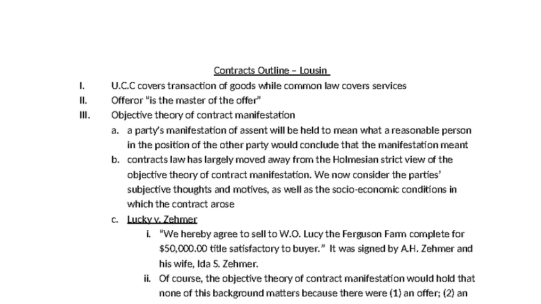 Contracts Outline - U.C.C. and Common Law Principles - Studocu