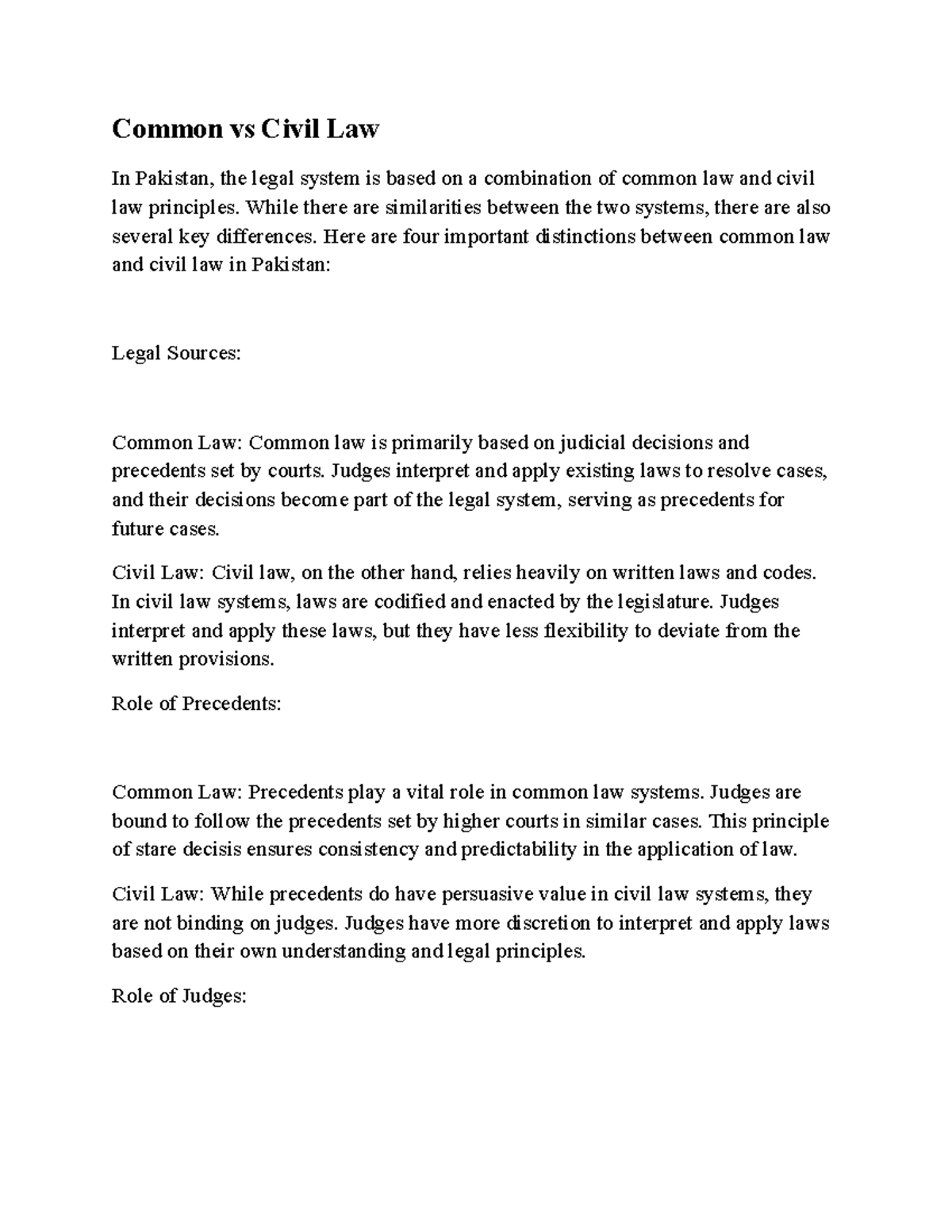 Common vs Civil Law in Pakistan: Key Differences Explained - Studocu