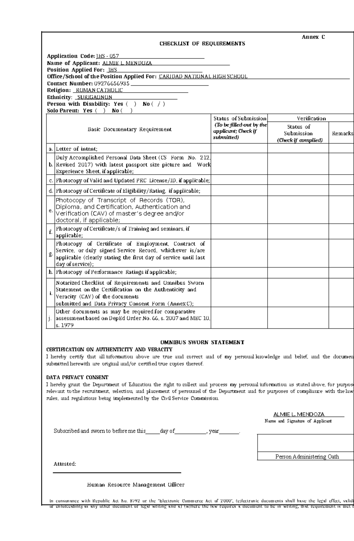 (Teaching Promotion) Annex-C Checklist-of-Requirements-and-Omnibus ...