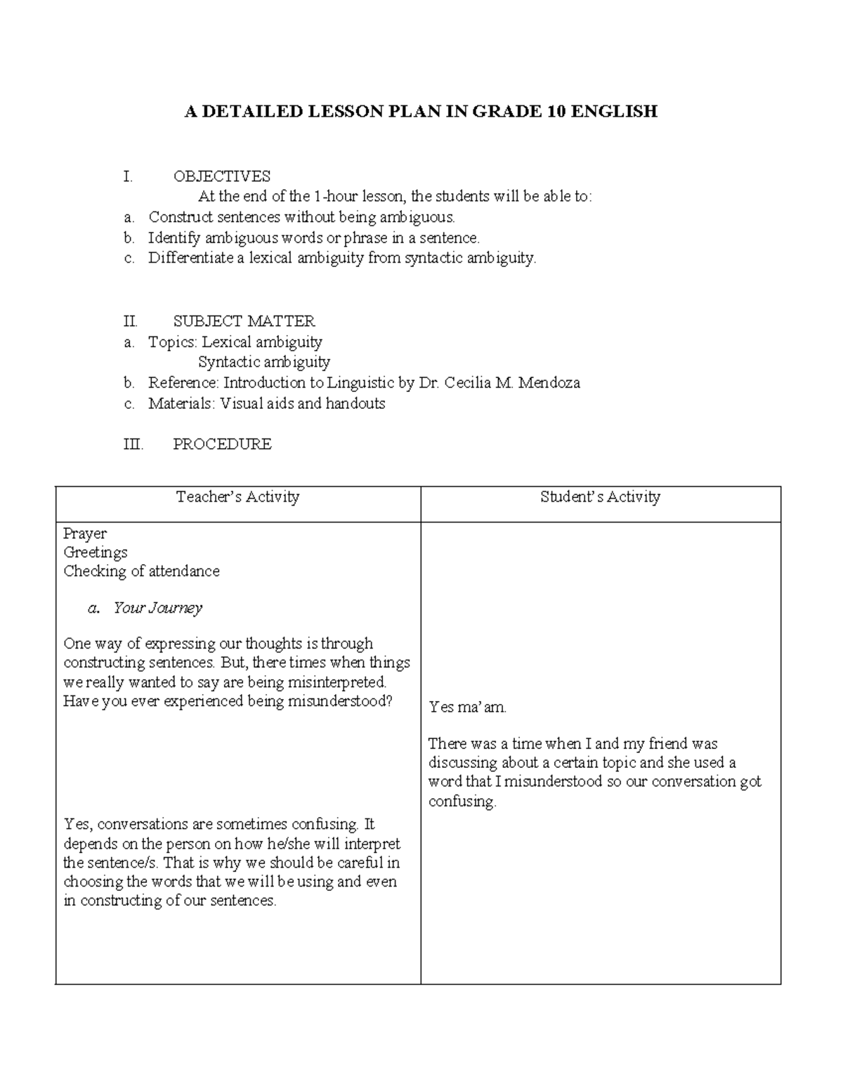 A Detailed Lesson PLAN IN Grade 10 English - A DETAILED LESSON PLAN IN ...