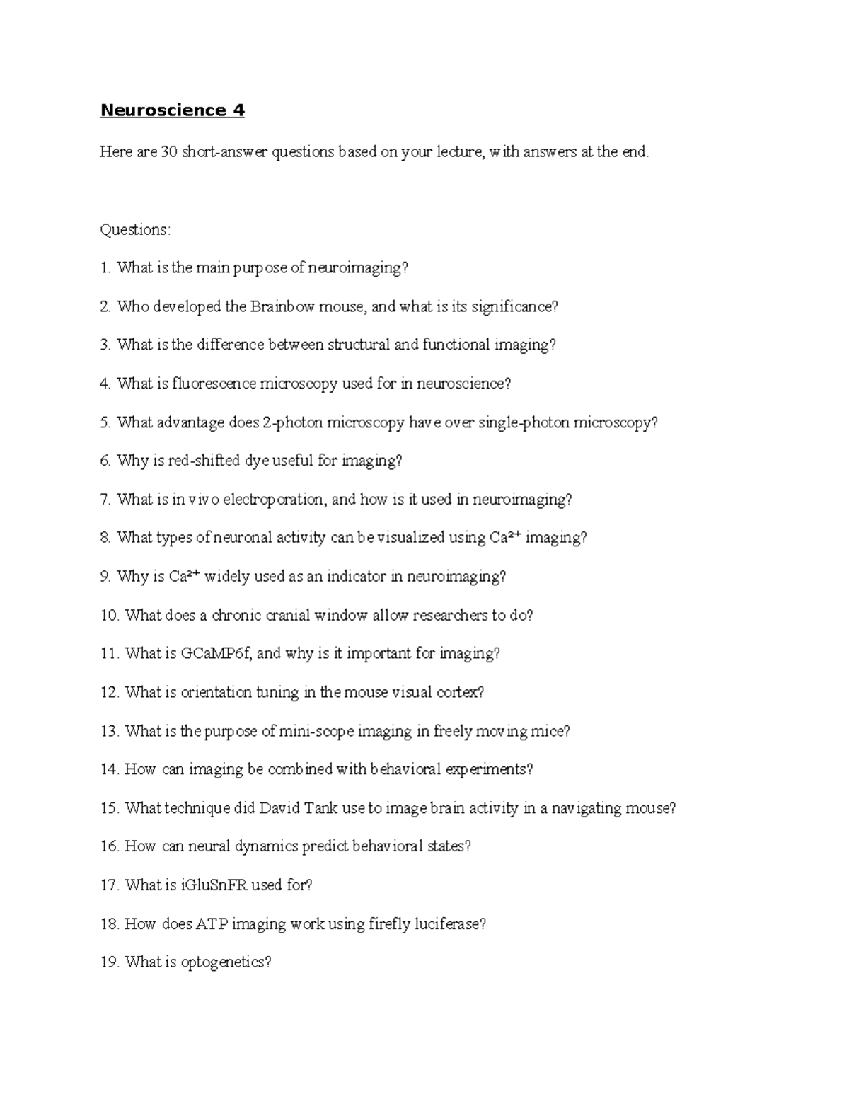 Neuroscience Q4 - Lecture Questions and Answers Guide - Studocu