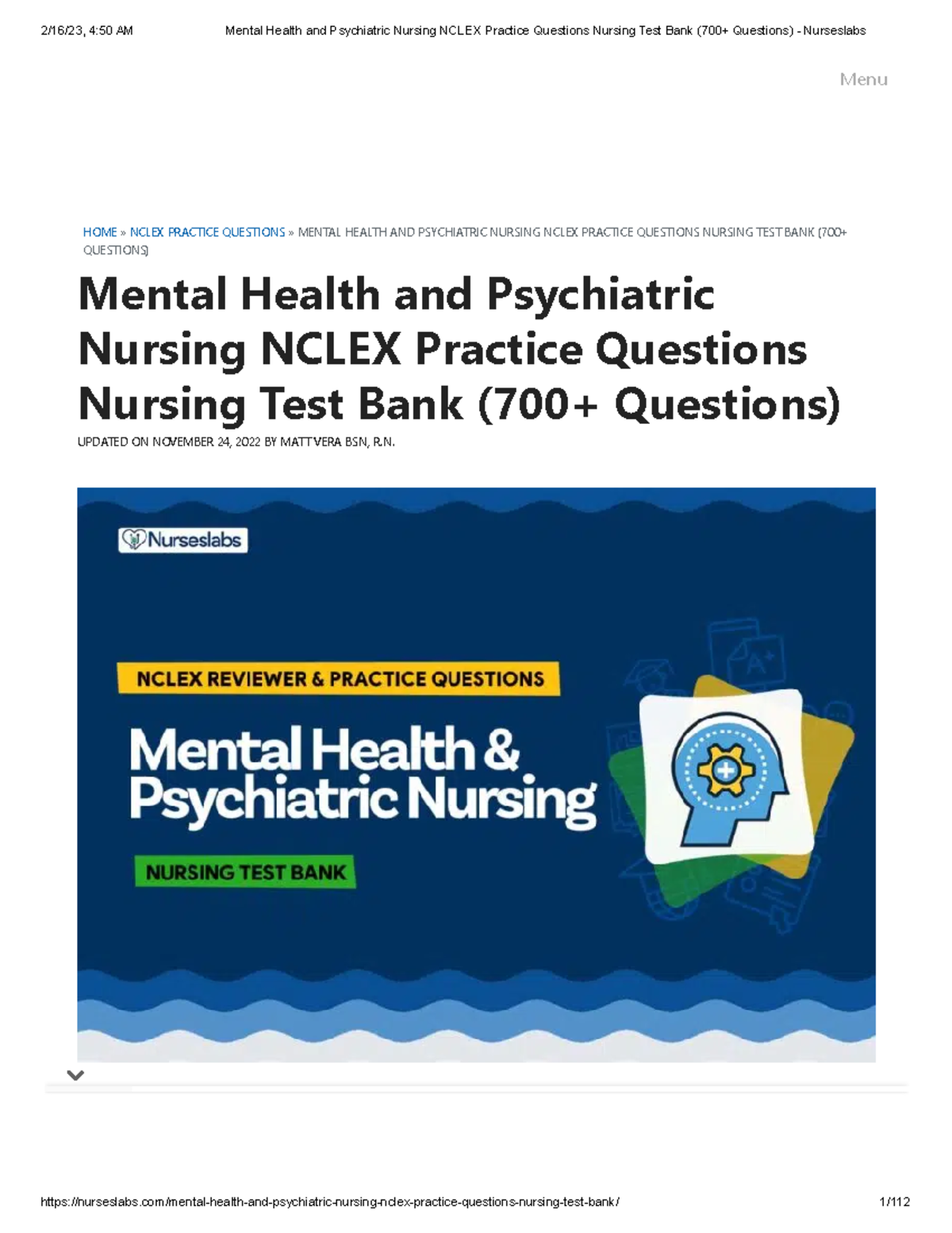 Comprehensive Practice Questions for Mental Health & Psychiatric ...