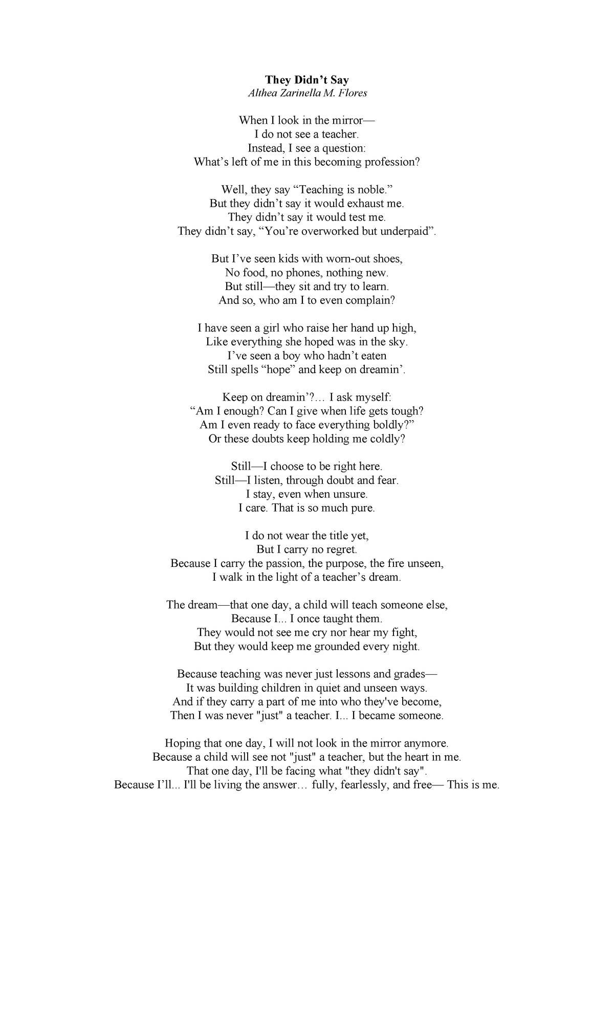 Spoken Poetry - THEY DIDN'T SAY: Reflections on Teaching and Purpose ...